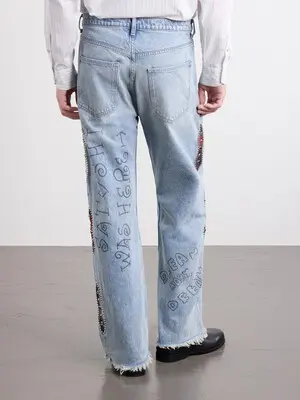 SATOSHI NAKAMOTO Wide-leg Printed Embellished Jeans