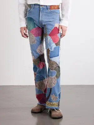Kapital Rat Flared Patchwork Frayed Jeans