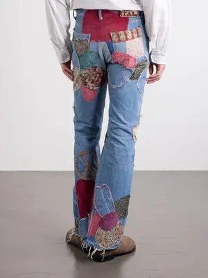 Kapital Rat Flared Patchwork Frayed Jeans