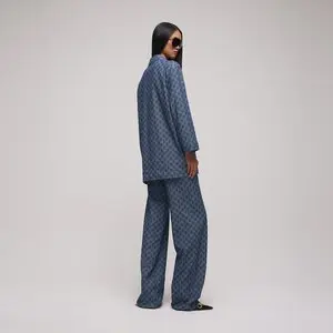 Gucci Gg Cotton Denim Jacquard Wide Leg Pants