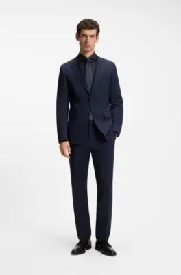 BOSS Slim-fit Shirt Crafted From A Wrinkle-resistant Cotton Blend - Dark Blue