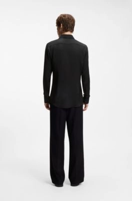 Hugo Slim-fit Business Shirt In Soft Garment-washed Fabric - Black