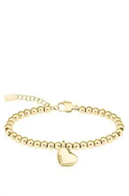 BOSS Gold-tone Beaded Bracelet With Logo Heart Charm