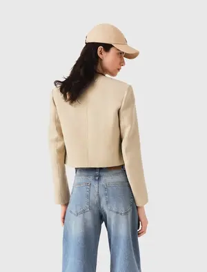 Maje Cropped Tailored Linen-blend Jacket With Gold Buttons