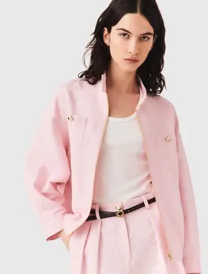 Maje Linen Blend Bomber Jacket