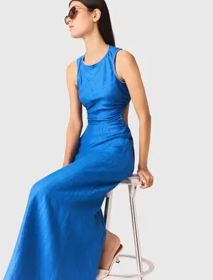 Maje Backless Linen-blend Midi Dress