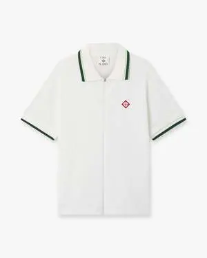 Casablanca Striped Velour Zip-up Long Sleeve Shirt - White