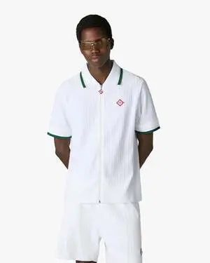 Casablanca Tennis Club Striped Velour Zip-up Short Sleeve Shirt