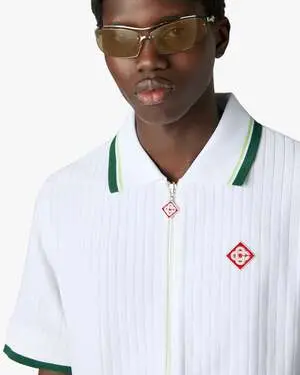 Casablanca Tennis Club Striped Velour Zip-up Short Sleeve Shirt