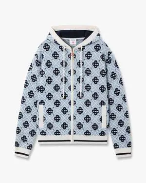 Casablanca Merino Monogram Zip-up Hooded Sweatshirt - Blue