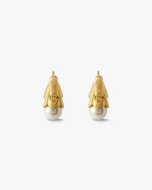 Casablanca Gold & White Double Lotus Pearl Earrings By - Multicolor