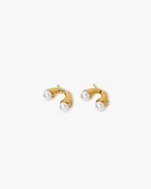 Casablanca Gold & White Double Lotus Pearl Earrings