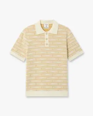Casablanca Beige Knit Logo Short Sleeve Polo Shirt - Multicolor