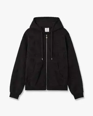 Casablanca Applique Monogram Zip-up Hooded Sweatshirt - Black