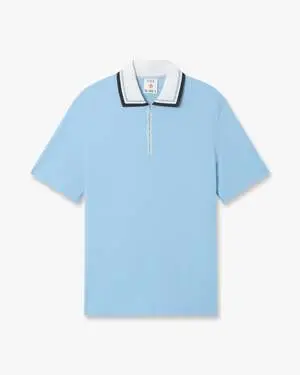 Casablanca Pale Pique Quarter Zip Short Sleeve Polo Shirt - Blue