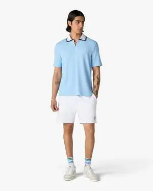 Casablanca Pale Pique Quarter Zip Short Sleeve Polo Shirt - Blue