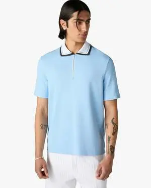 Casablanca Pale Pique Quarter Zip Short Sleeve Polo Shirt - Blue