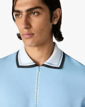 Casablanca Pale Pique Quarter Zip Short Sleeve Polo Shirt - Blue