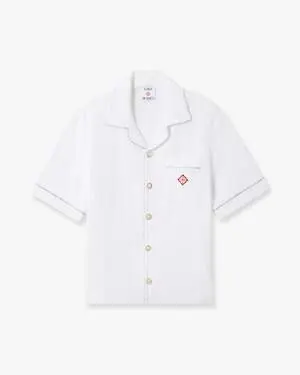 Casablanca White Towelling Monogram Short Sleeve Shirt - Blue
