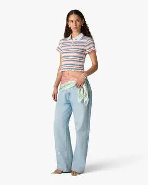 Casablanca Multicolour Striped Shirred Short Sleeve Polo Shirt