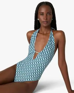 Casablanca Cubist Cc Monogram Plunge Swimsuit