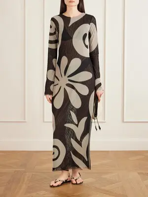 CALA DE LA CRUZ Tania Printed Mesh Midi Dress