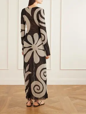 CALA DE LA CRUZ Tania Printed Mesh Midi Dress