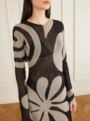 CALA DE LA CRUZ Tania Printed Mesh Midi Dress