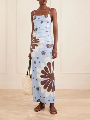 CALA DE LA CRUZ Kim Ruched Metallic Jersey Maxi Dress - Blue