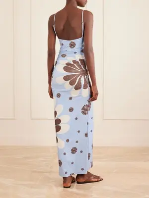 CALA DE LA CRUZ Kim Ruched Metallic Jersey Maxi Dress - Blue