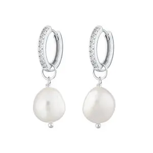SCREAM PRETTY Large Sparkle Huggie Earrings With Baroque Pearl - Silver