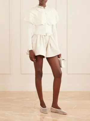 Sea Angelina Belted Pleated Woven Shorts - Neutrals