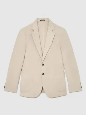 REISS Jason Garment-dyed Piqué Single-breasted Suit Blazer Tailored-fit - Stone