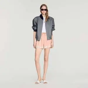 Sandro Rhinestone Shorts With Lace - Nude