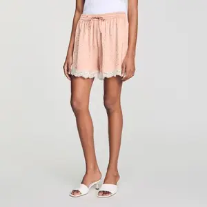 Sandro Rhinestone And Lace Embellished Flowy Shorts - Nude