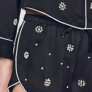 Sandro Beaded And Rhinestone Wide-leg Shorts