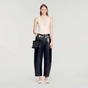 Sandro Ribbed Vest Top With Lace - Ecru