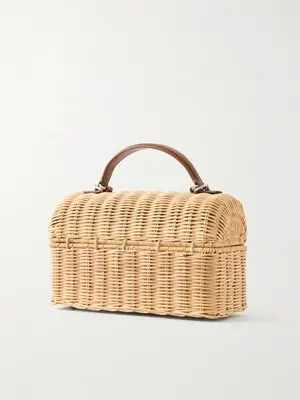 Judith Leiber Isla Raffia Clutch With Leather Trim And Gemstone Chain
