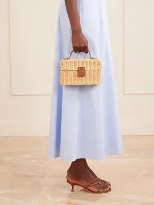 Judith Leiber Isla Raffia Clutch With Leather Trim And Gemstone Chain - Neutrals