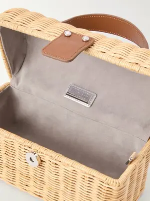 Judith Leiber Isla Raffia Clutch With Leather Trim And Gemstone Chain - Neutrals