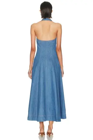 NICHOLAS Halter Zip Front Maxi Dress - Light Wash