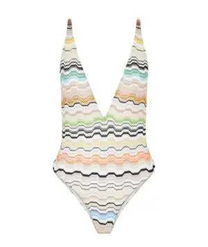 Missoni Mare Striped Crochet-Knit Plunge One-Piece Swimsuit Multi
