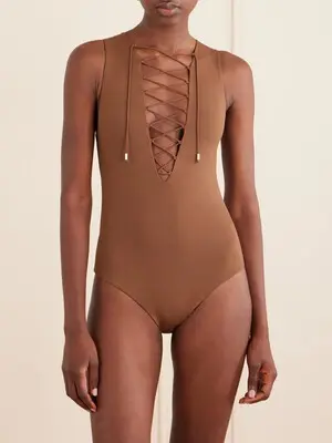 TALLER MARMO Sahara Tie-detailed Stretch-jersey One-piece With Fringed Pareo