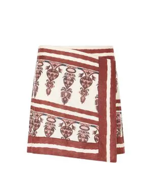 Johanna Ortiz Johanna Ortiz Printed Linen Mini Wrap Skirt Ecru
