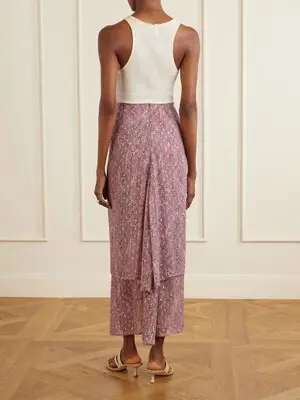 Veronica Beard Sira Ruffled Floral-print Metallic Maxi Skirt - Pink