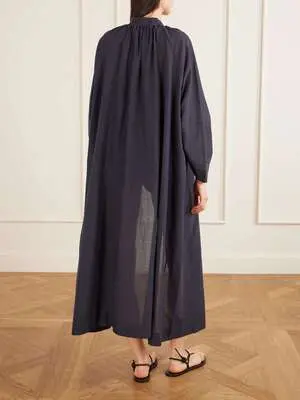 LES VACANCES D'IRINA Liquid Summer Cotton-voile Kaftan - Navy