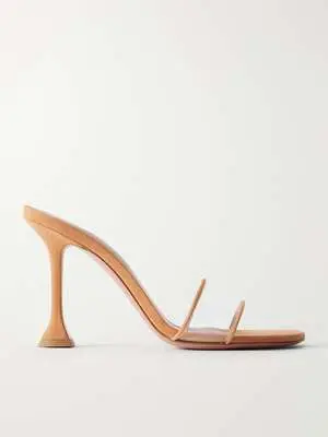 Amina Muaddi Andrea 95 Leather Mules - Neutral