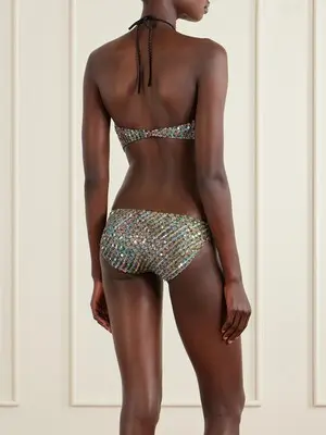 Missoni Striped Metallic Sequin-embellished Halterneck Cut-out Swimsuit - Blue