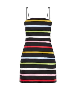 CALA DE LA CRUZ Cala De La Cruz Roma Striped Linen Mini Dress Black