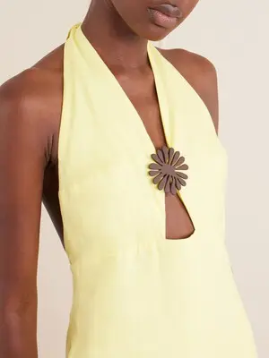 CALA DE LA CRUZ Embellished Linen Maxi Dress - Yellow